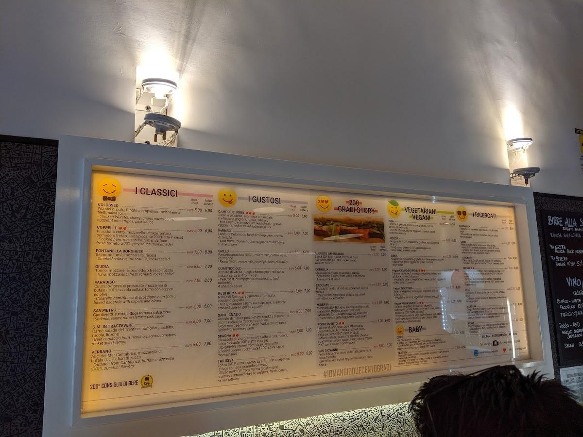 Speisekarte von 200 Gradi fast Food, ROM