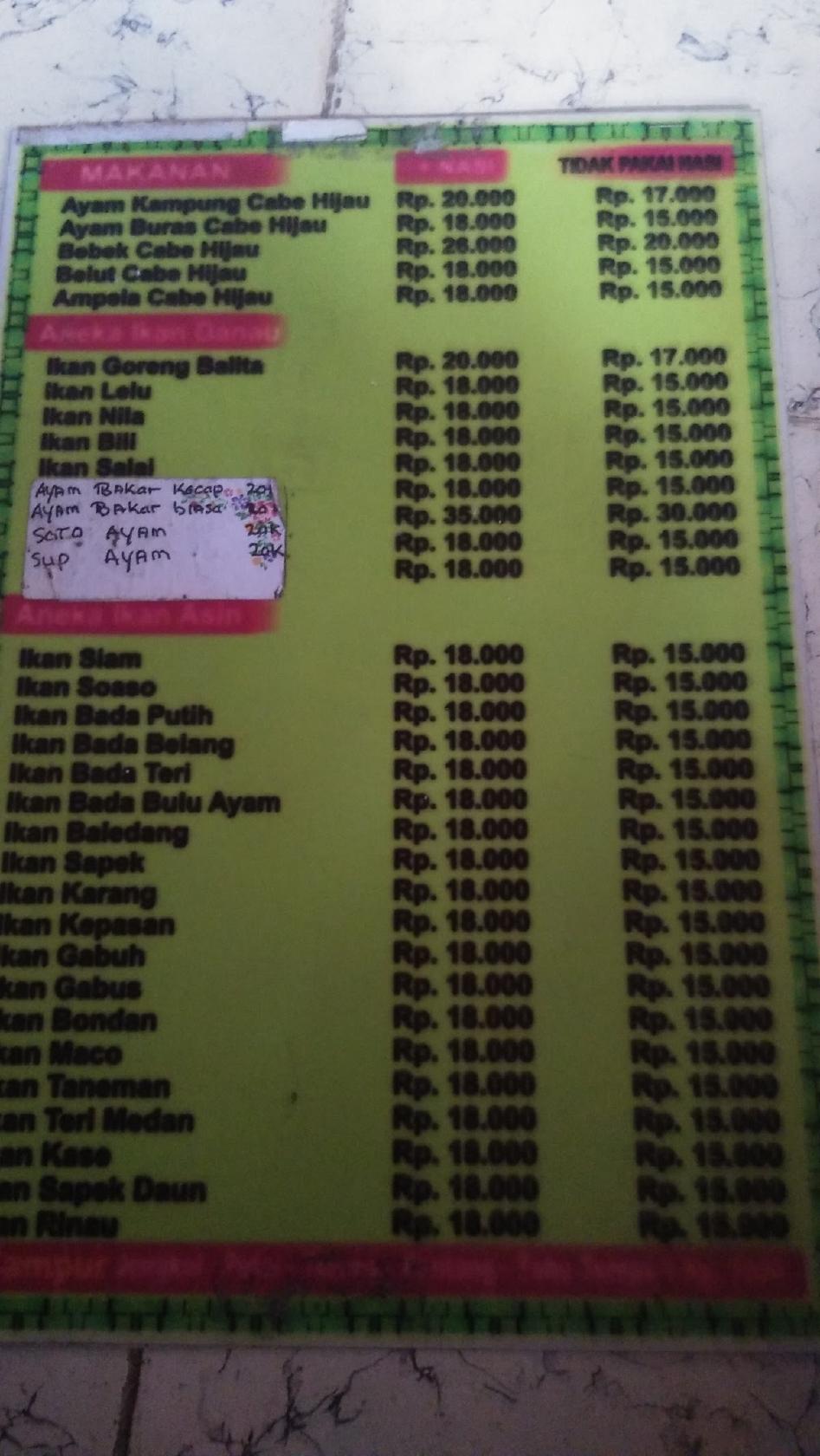 Menu at Ayam Cabe Ijo AN-NISA cafe, Padang