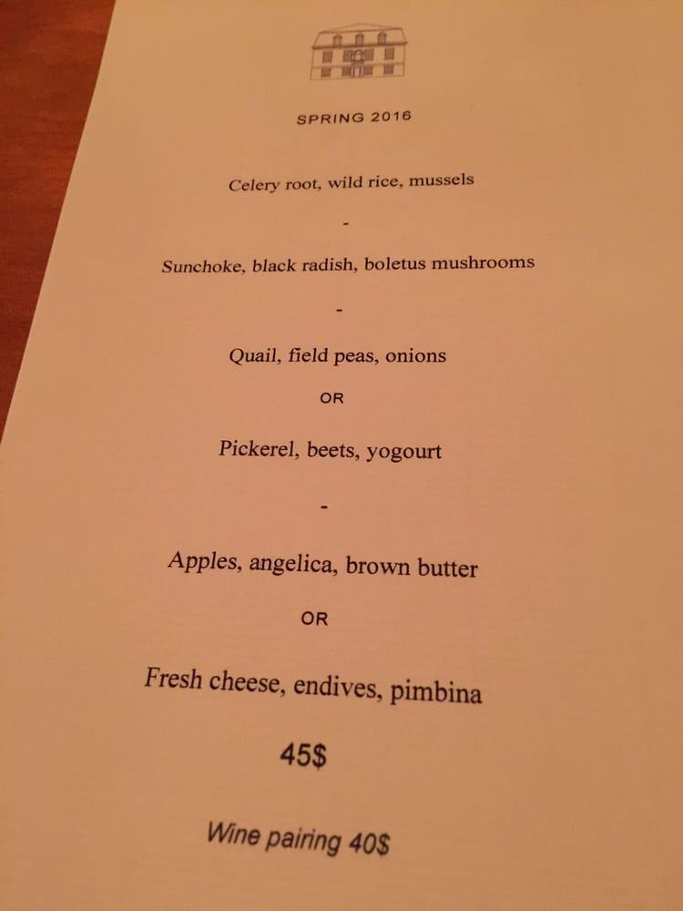 Menu at Candide restaurant, Montréal, 551 Rue Saint-Martin