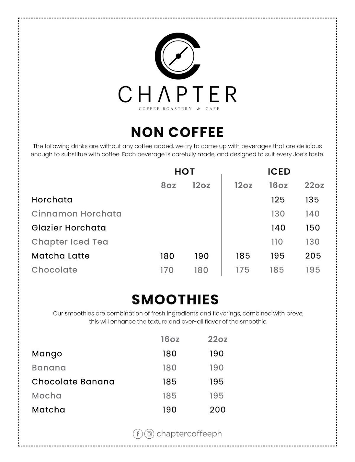 Carta de Chapter Coffee Roastery & Cafe - Antipolo City, Antipolo