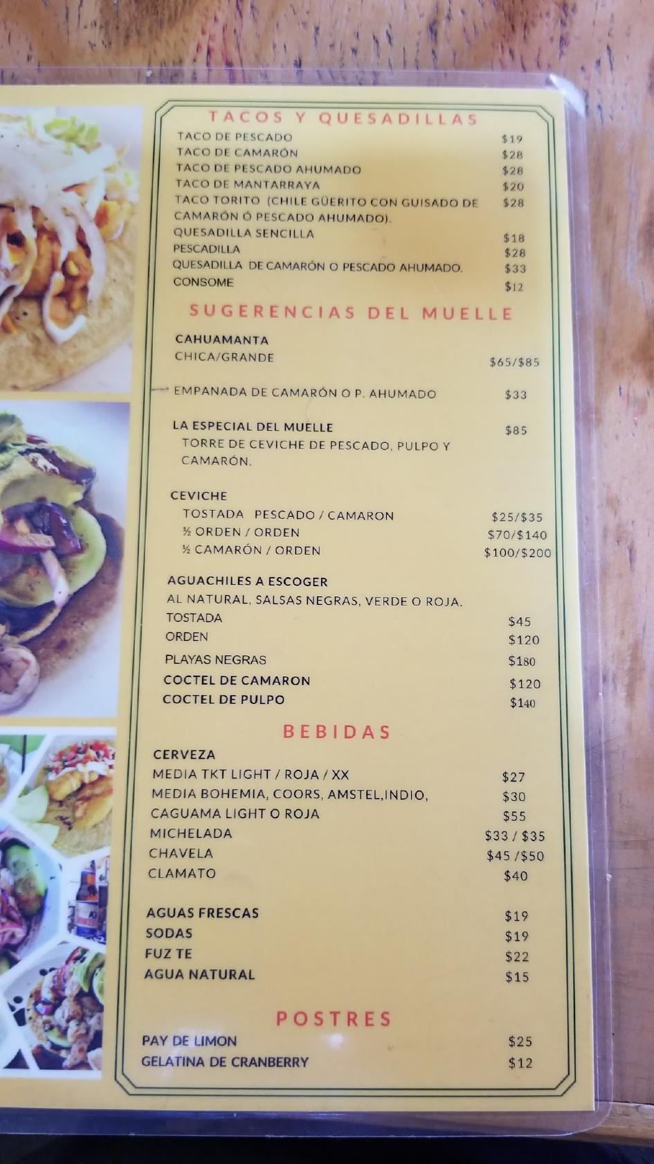 Carta del restaurante El Muelle Tacos del Pescado, Camarón y Mas, Mexicali