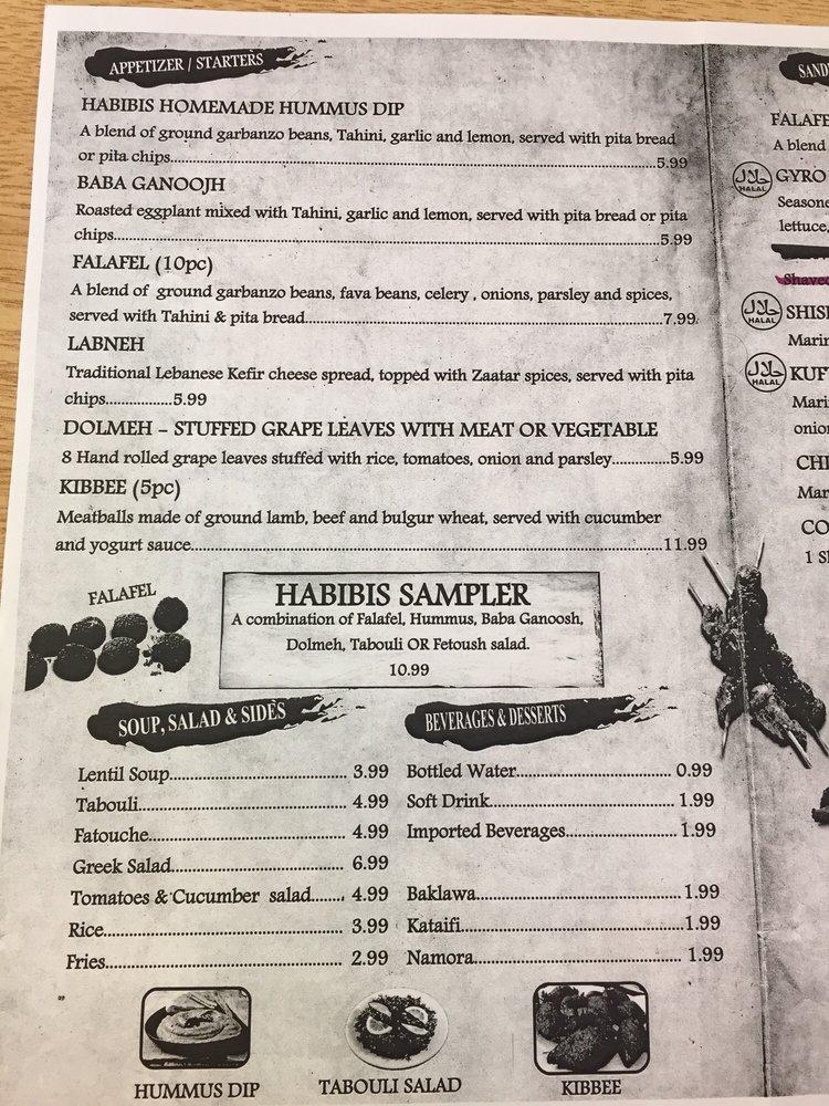 Menu at Habibi's Cafe & Pizzeria, Myrtle Beach