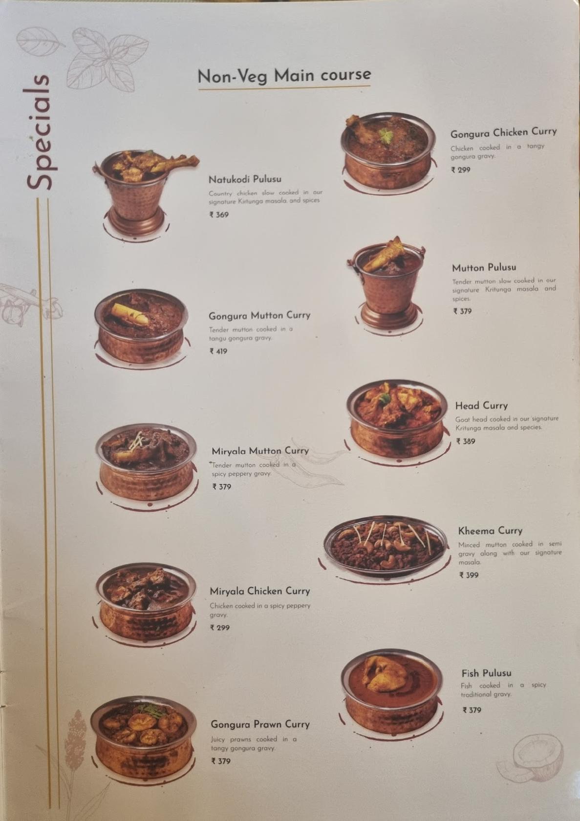 Menu at Kritunga Restaurant - Kokapet, Hyderabad