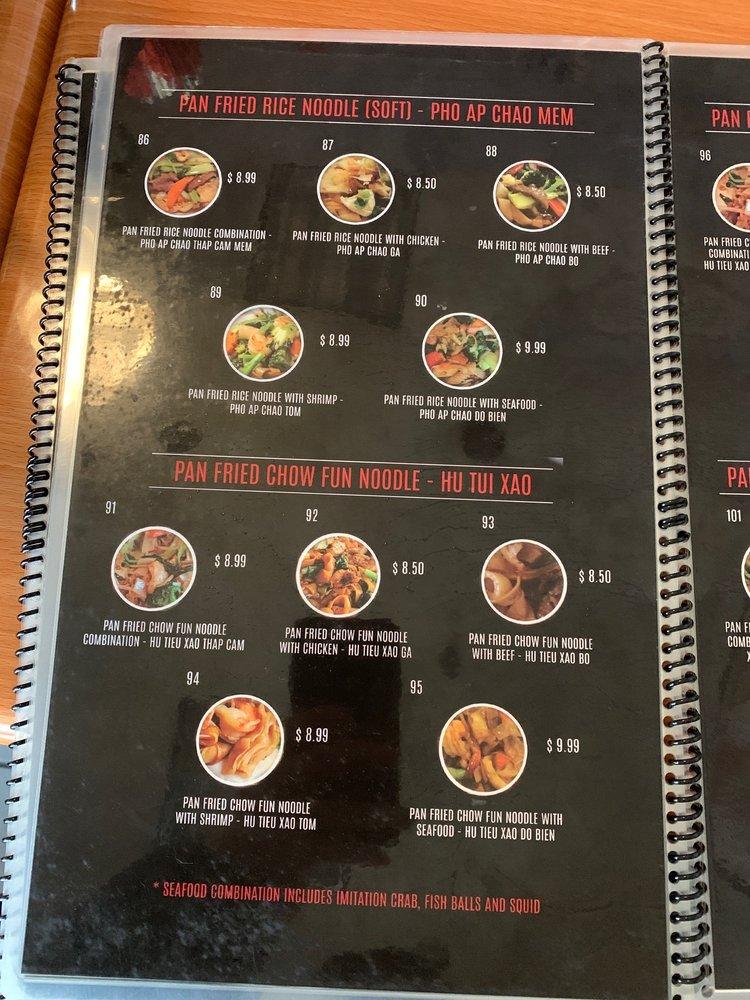 Menu at Kung Fu Pho restaurant, Highland