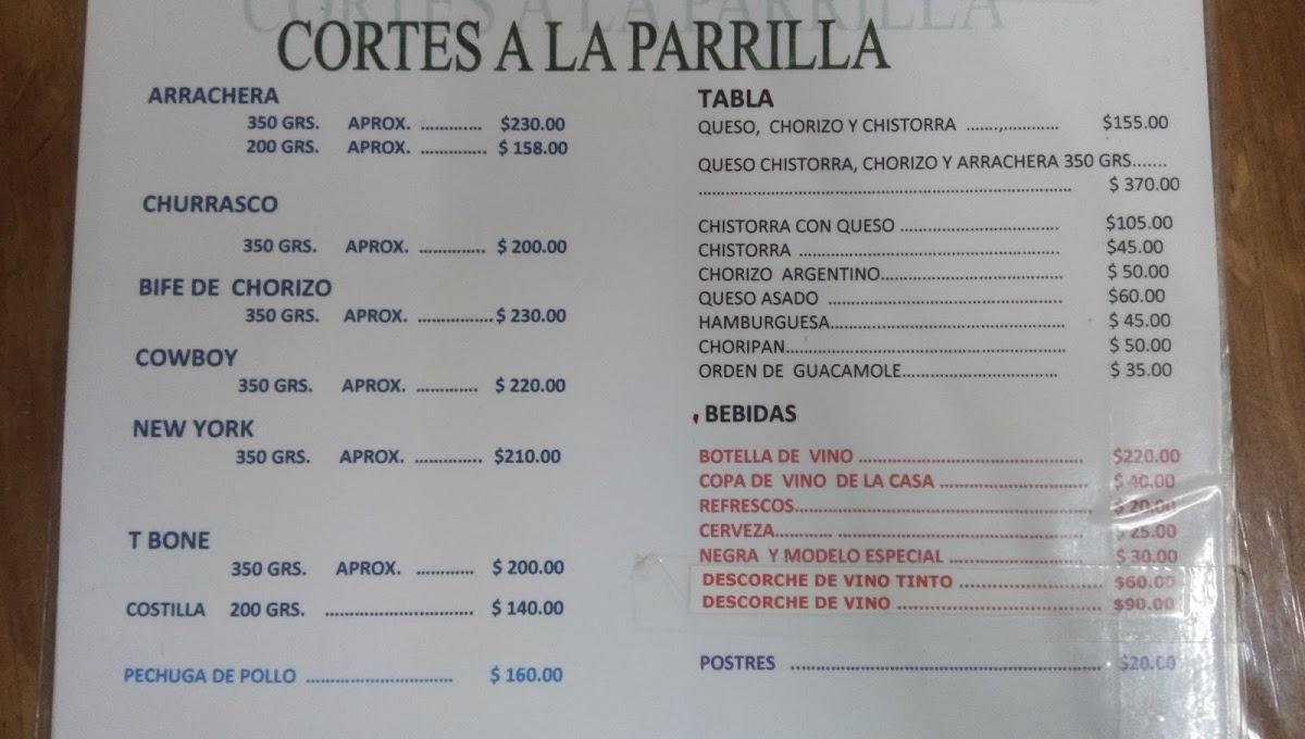 Menu at La Cabaña de Don Manuel restaurant, Tlatempan