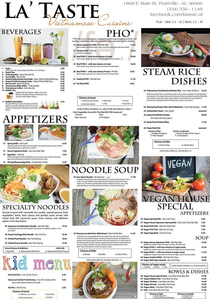 Carta del restaurante LáTaste - Vietnamese Cuisine, Prattville