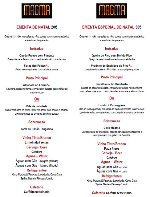 Menu at Magma restaurant, Santo Amaro