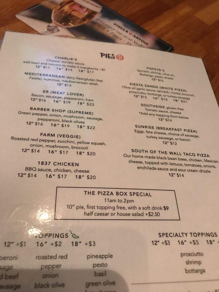 Menu at Origin Craft Beer & Pizza Cafe, Sarasota, Hillview St