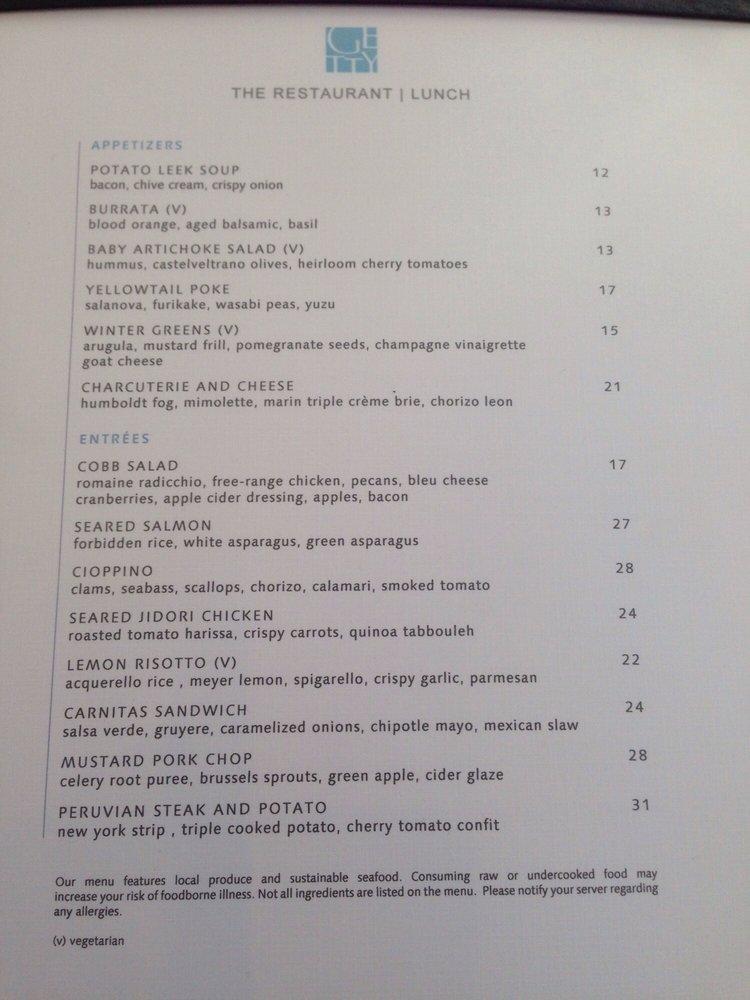 Menu at Restaurant at The Getty Center, Los Angeles