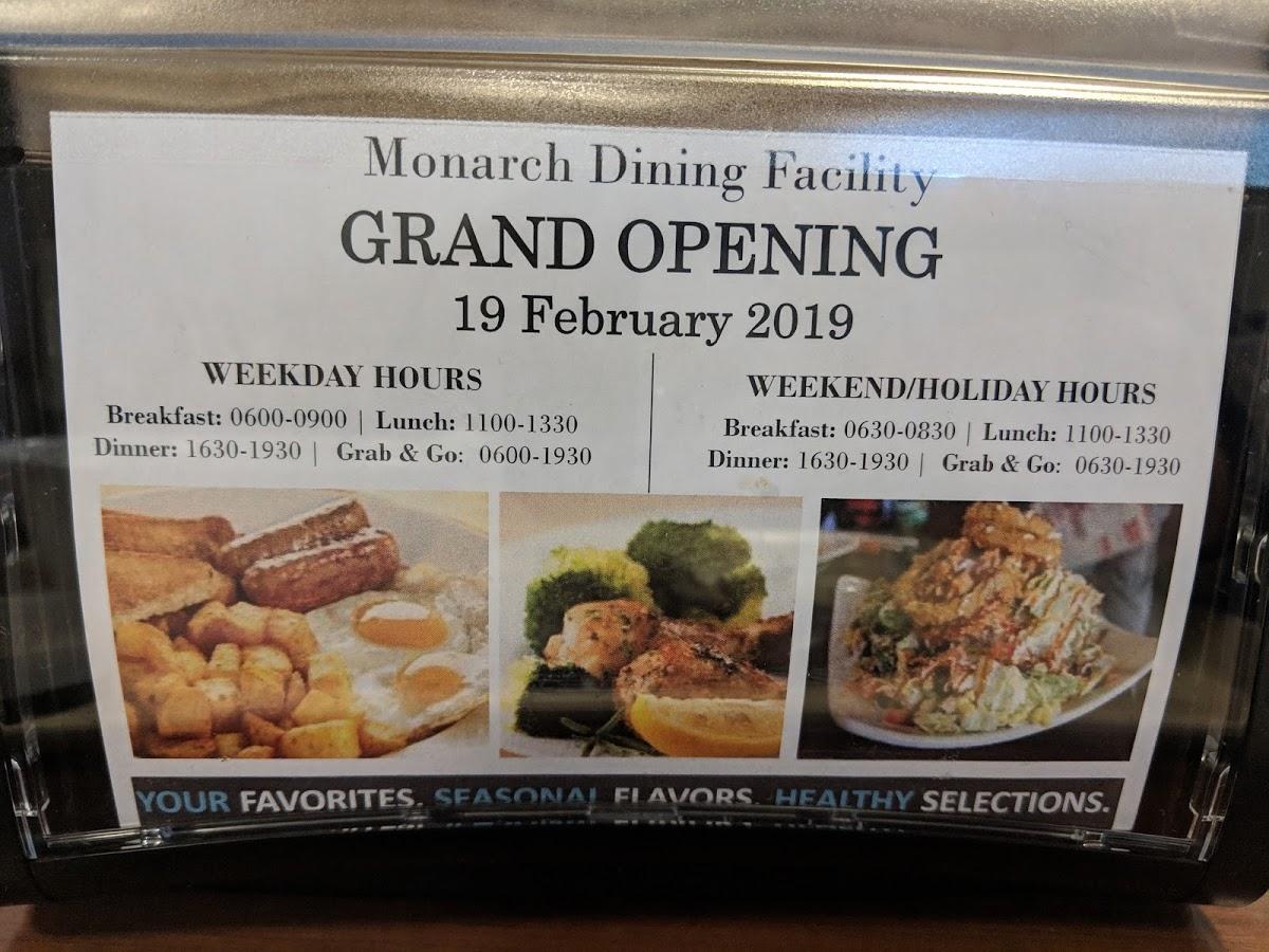 Menu at Monarch Dining Facility cafeteria, Fairfield