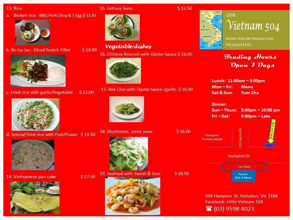 Menu at Little Vietnam 504 restaurant, Hampton