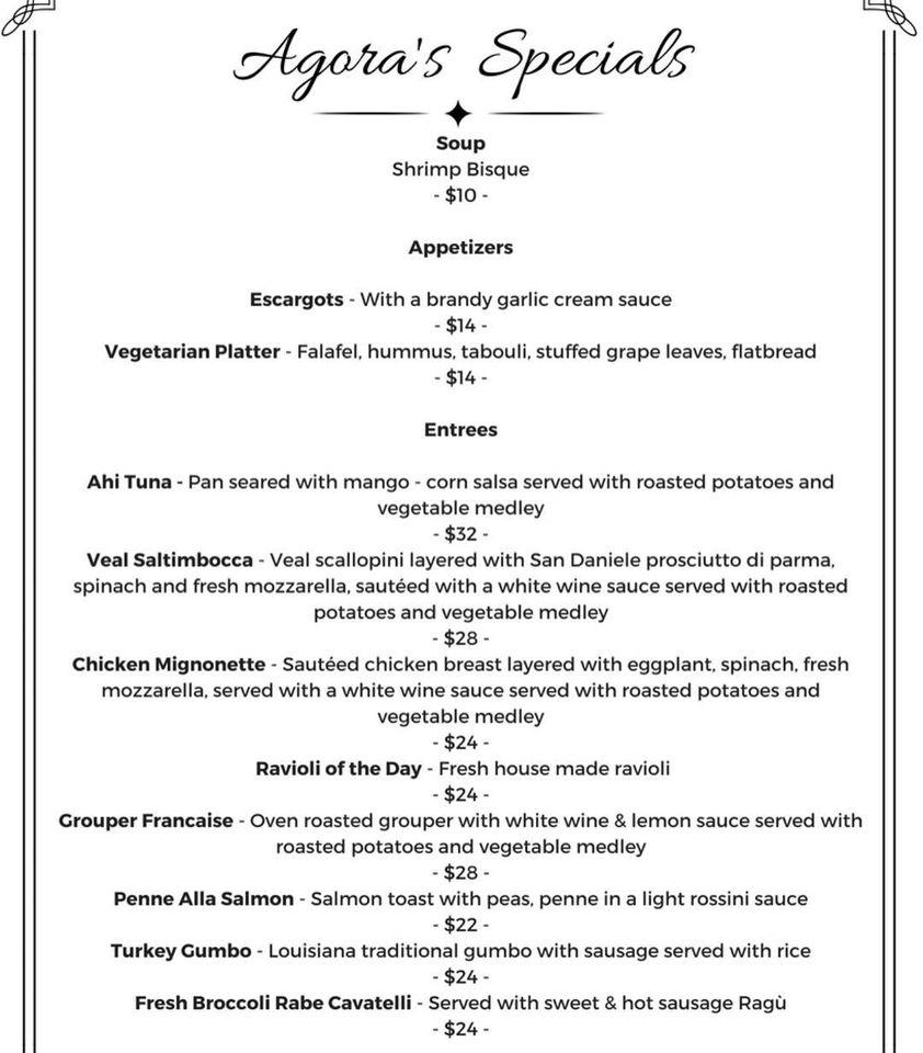 Menu at Agora Restaurant & Bar, Brookfield