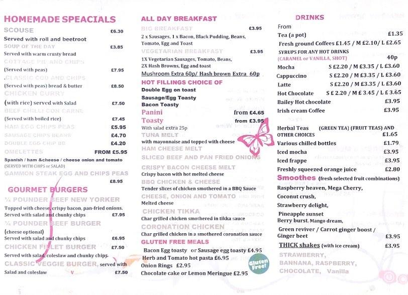 Menu at Chantilly Beatles Cafe, Liverpool