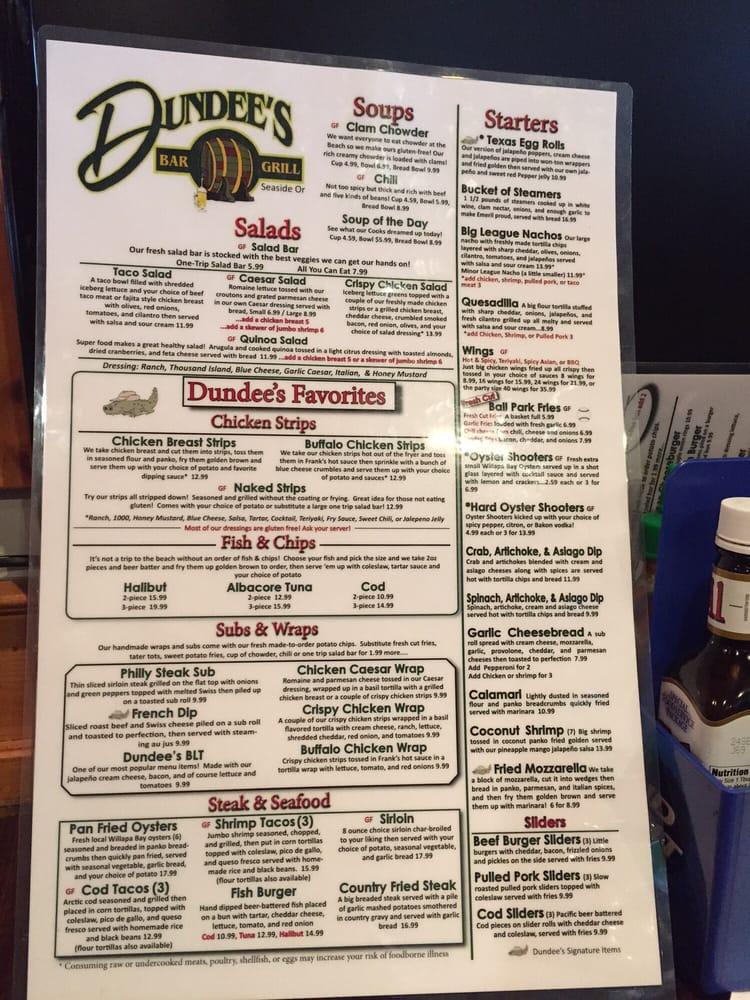 Menu at Dundee's Bar & Grill, Seaside