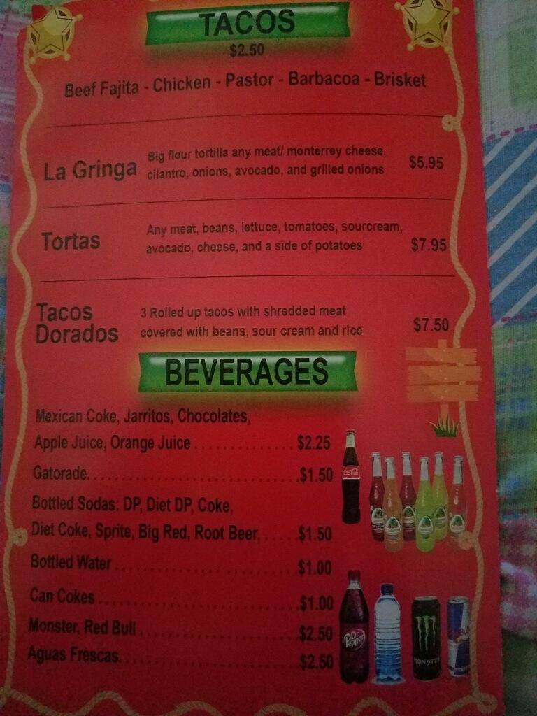 Menu at La Gringas Taqueria restaurant, Cleburne