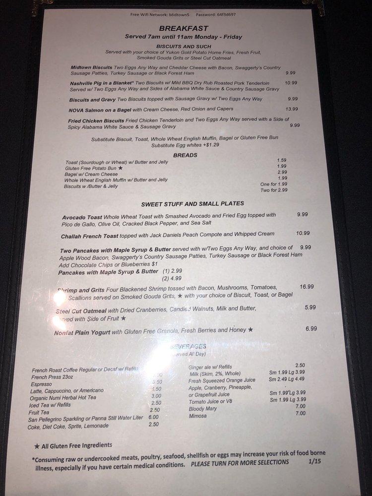 Menu at Midtown Cafe, Nashville, 102 19th Ave S