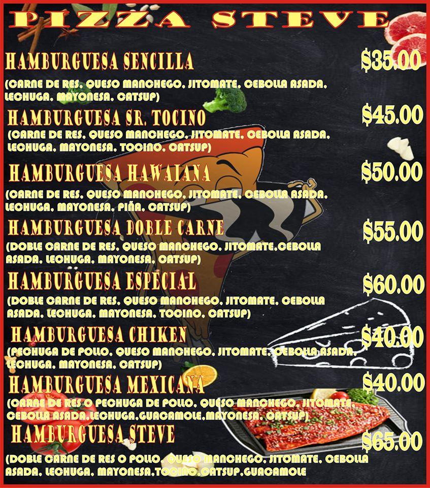 Menu at PIZZA STEVE restaurant, Irapuato