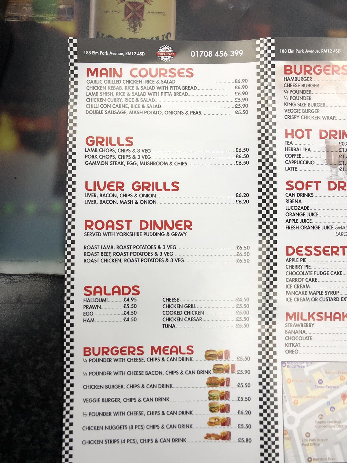 Menu at Royal Breakfast Bar Cafe, Hornchurch