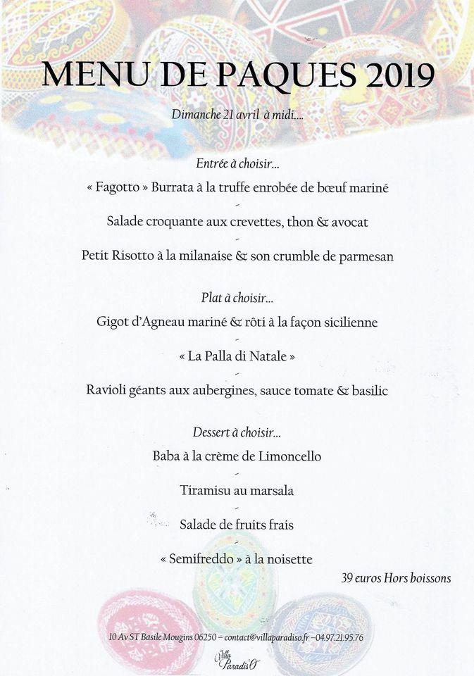 Menu au Villa Paradis'O restaurant, Mougins