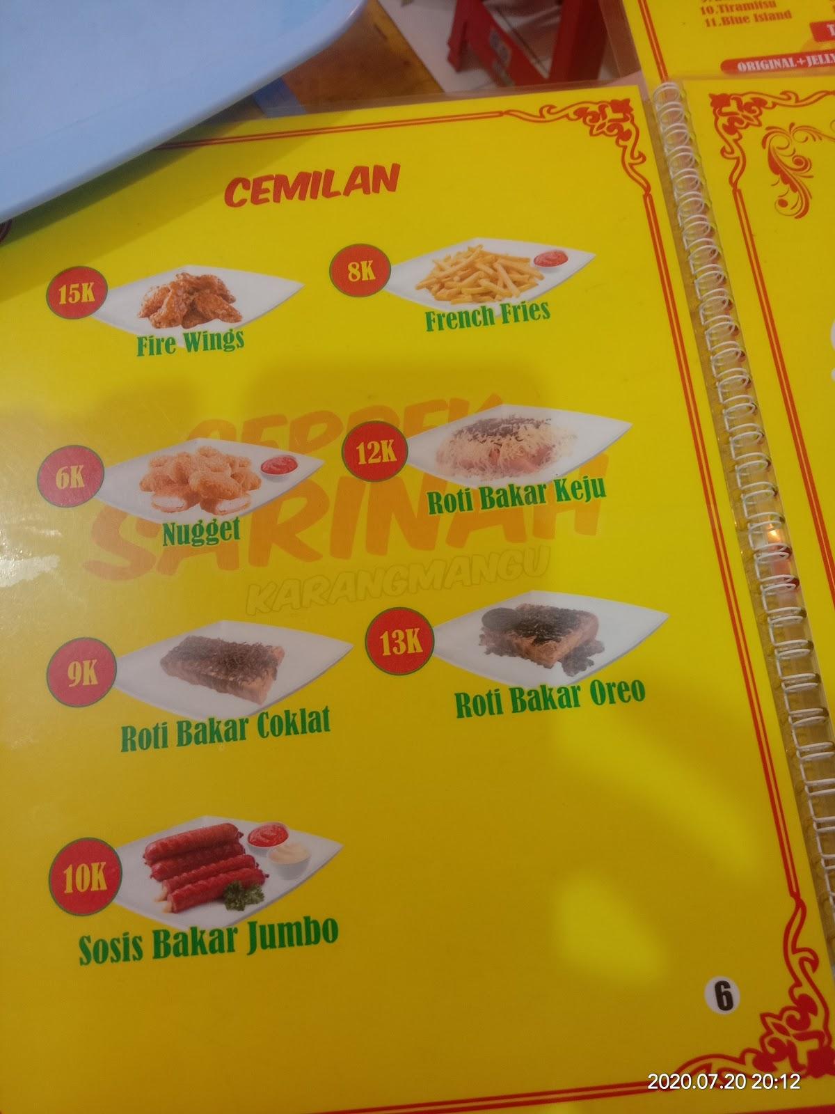 Menu at AYAM GEPREK SARINAH restaurant, Pucung Kidul