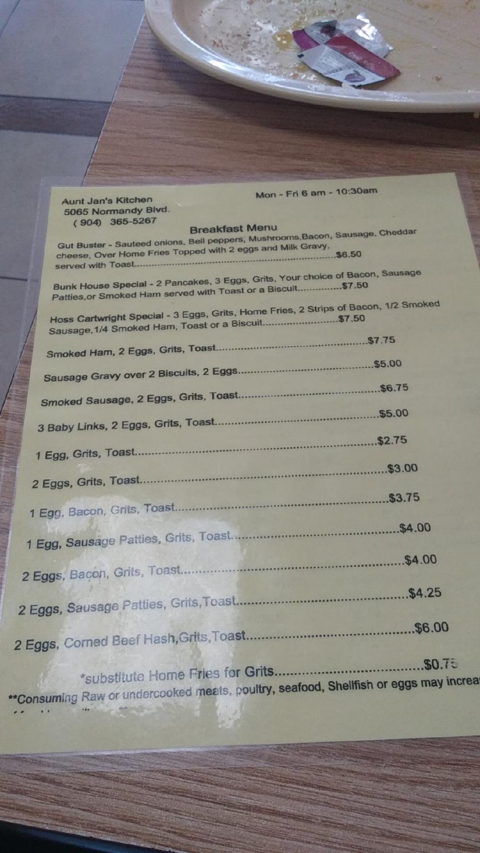 Menu at The Table Family Restaurant **formerly Aunt Jan's Kitchen ...
