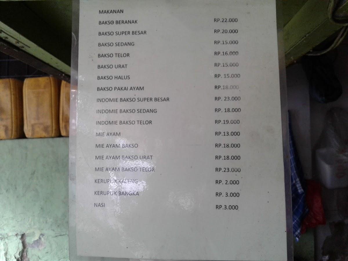 Menu at BMC Mie Ayam Bakso Cilacap restaurant, West Jakarta