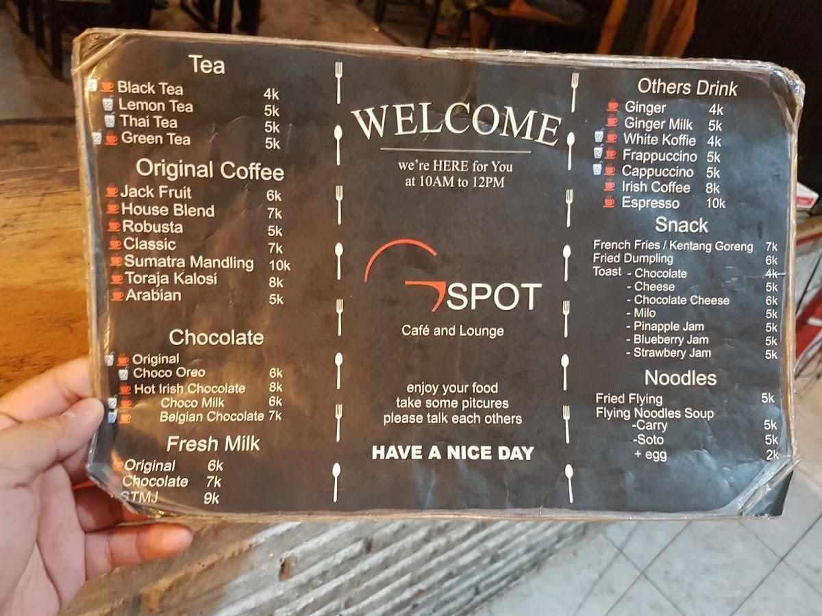 Menu at G-SPOT Lounge cafe, Lumajang