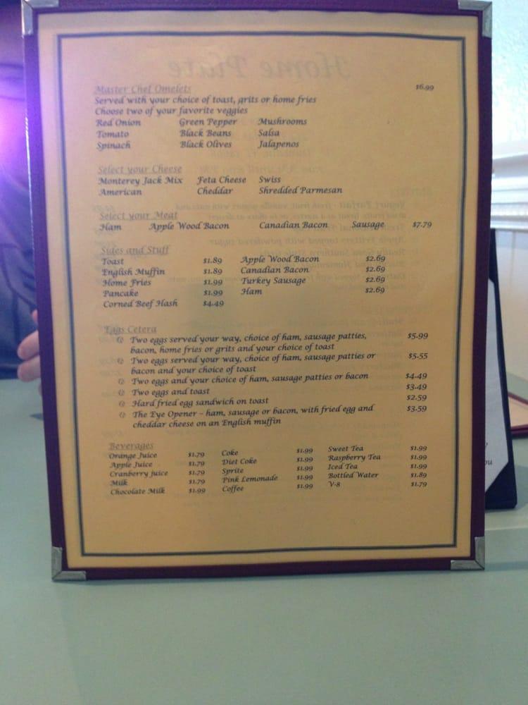 Menu at Home Plate on the Trail Restaurant, Dunedin