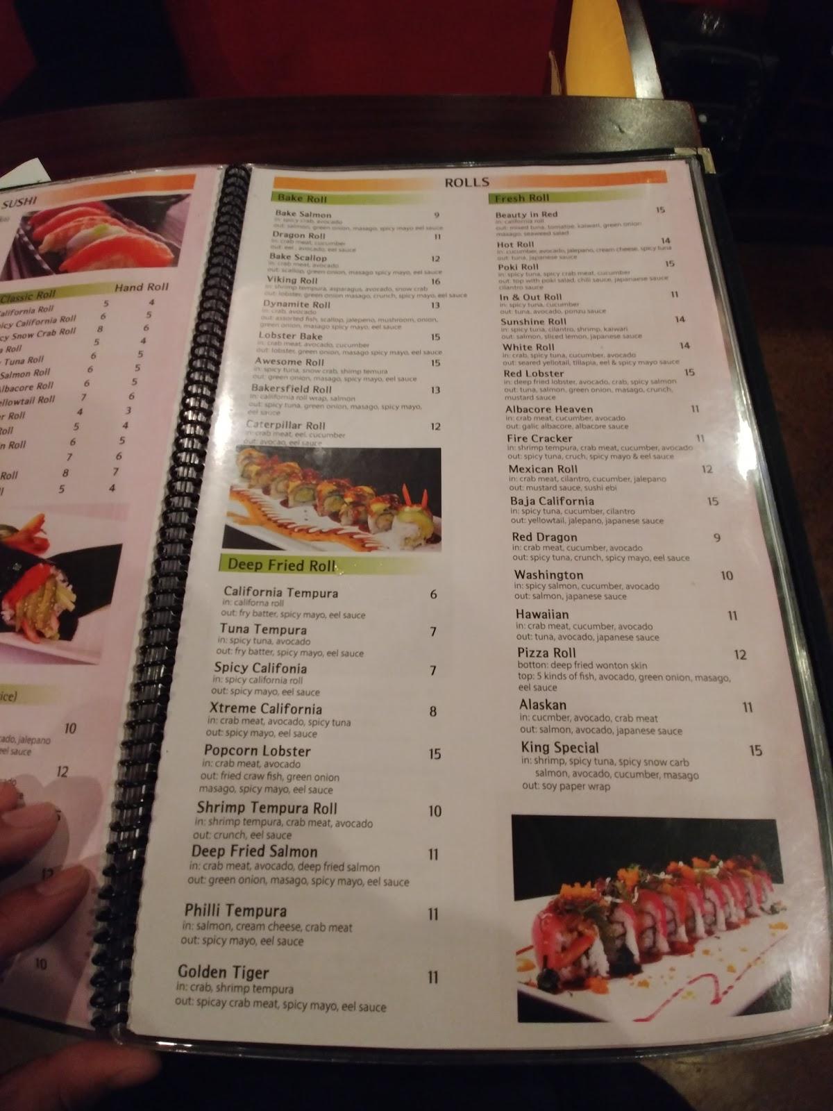 Carta de Kalbi King Korean BBQ & Sushi, Bakersfield