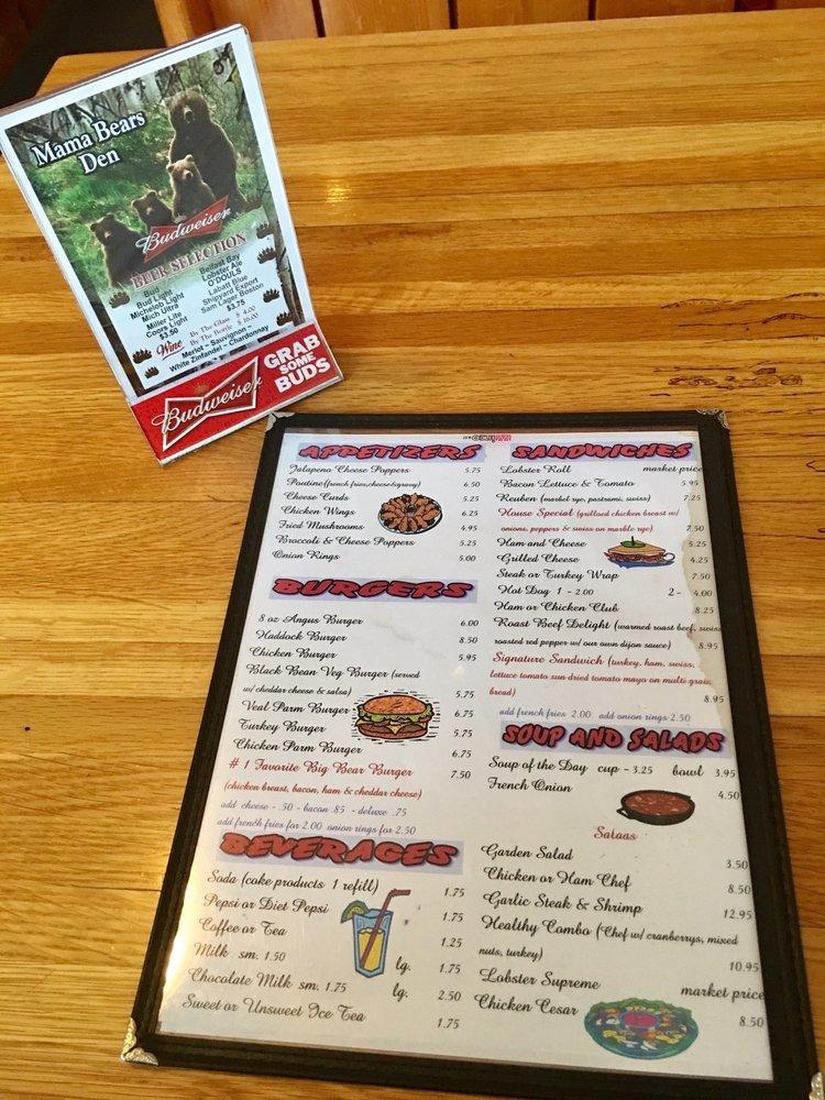 Menu at Mama Bears Restaurant, Jackman