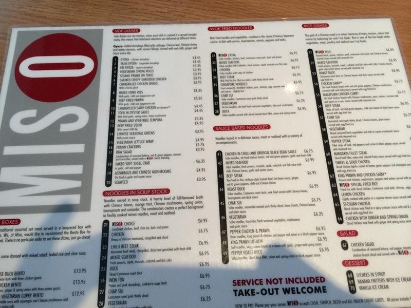 Carta de Miso Noodle Bar Beckenham, Beckenham, 132 High St