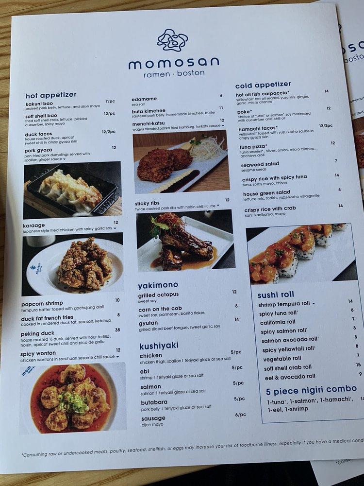 Menu at Momosan pub & bar, Boston