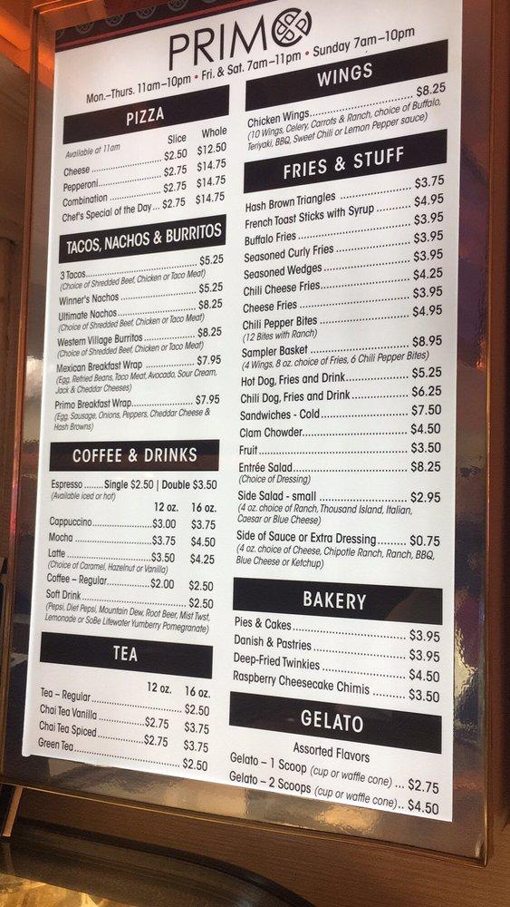Menu at Primo pizzeria, Sparks