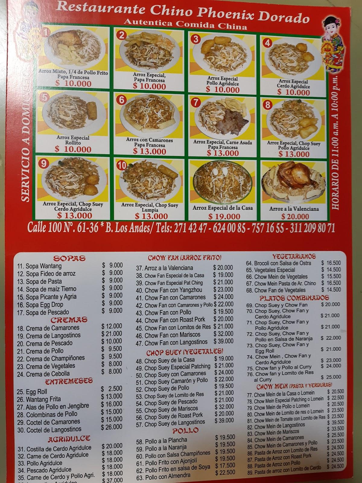 Menu at RESTAURANTE CHINO PHOENIX DORADO, Bogotá