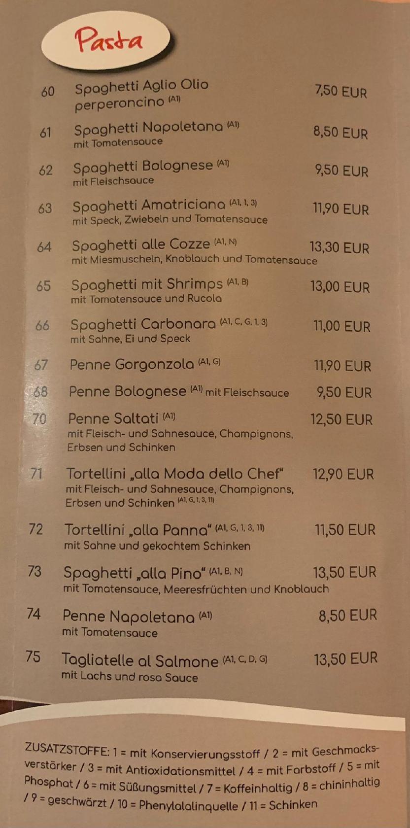 Speisekarte von Ristorante Da Pino restaurant, Bad Wimpfen