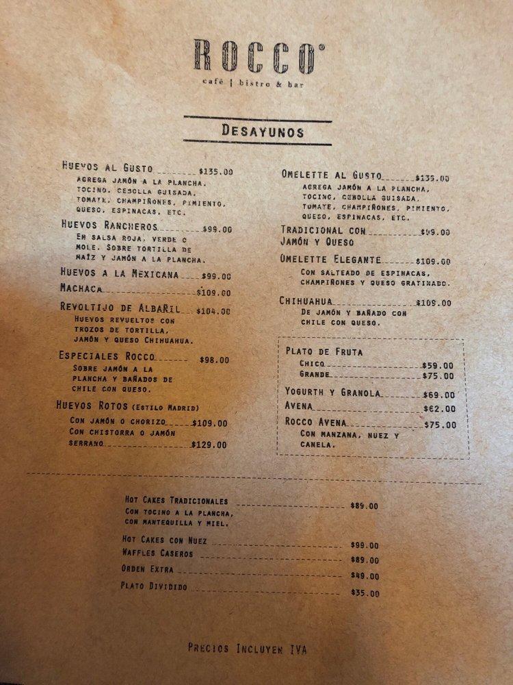 Menu at Rocco Café Bistro & Bar, Ciudad Juarez, Av. Campos Eliseos 9050