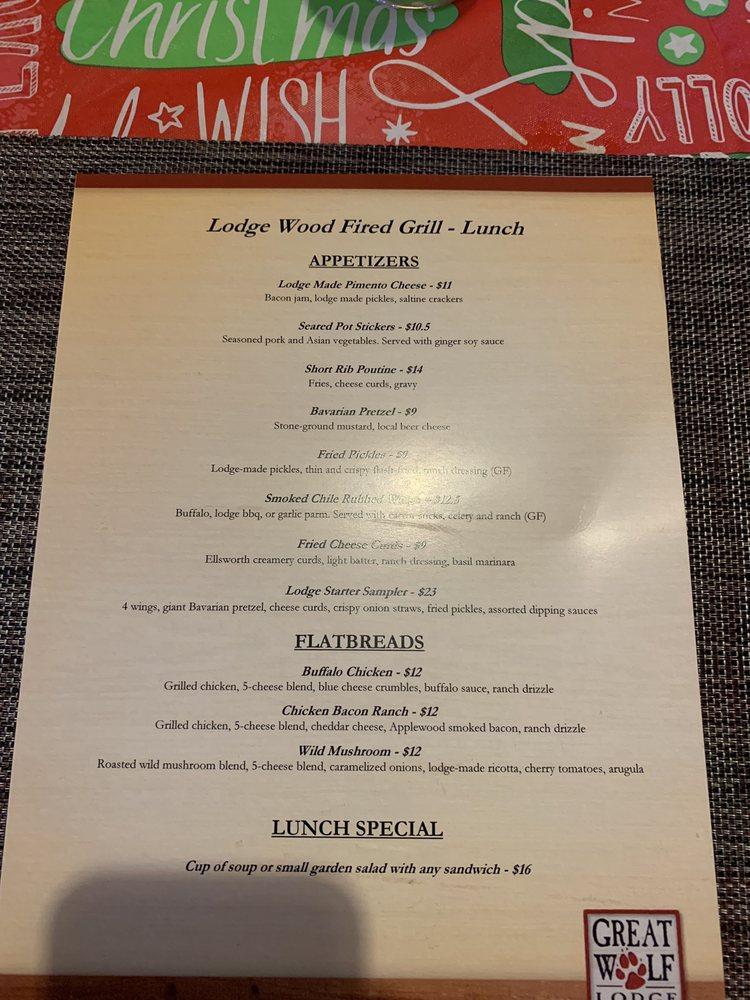 Menu at Snowland Gingerbread House at Great Wolf Lodge, Wisconsin Dells