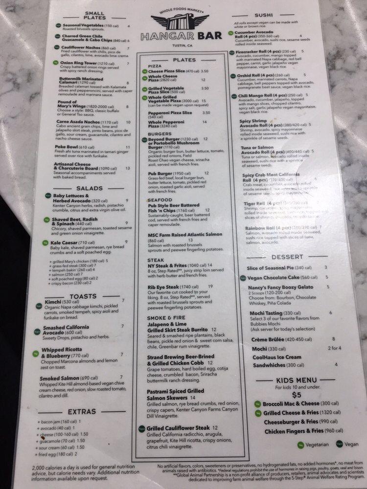 Menu at The Hangar Bar, Tustin