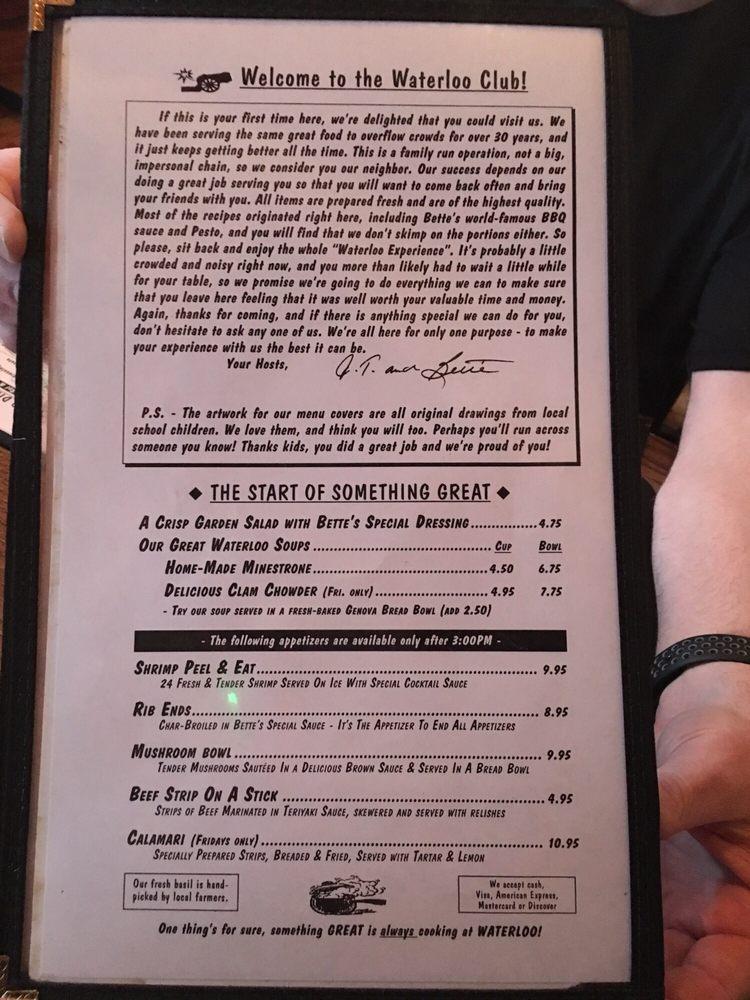 Menu at The Waterloo Restaurant, Stockton