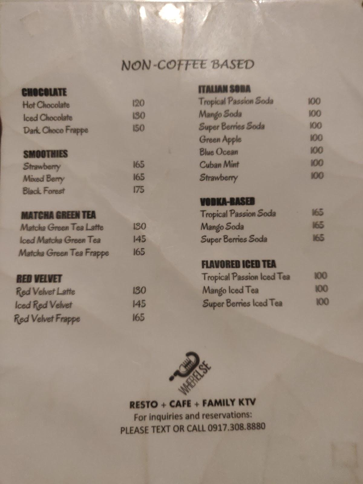 Menu at Wherelse Resto + Café + KTV restaurant, Tacloban City