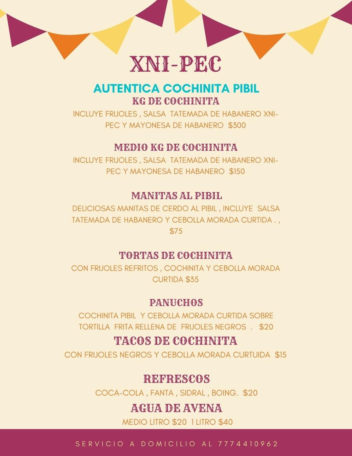 Menu at Xni-pec cochinita pibil restaurant, Cuernavaca