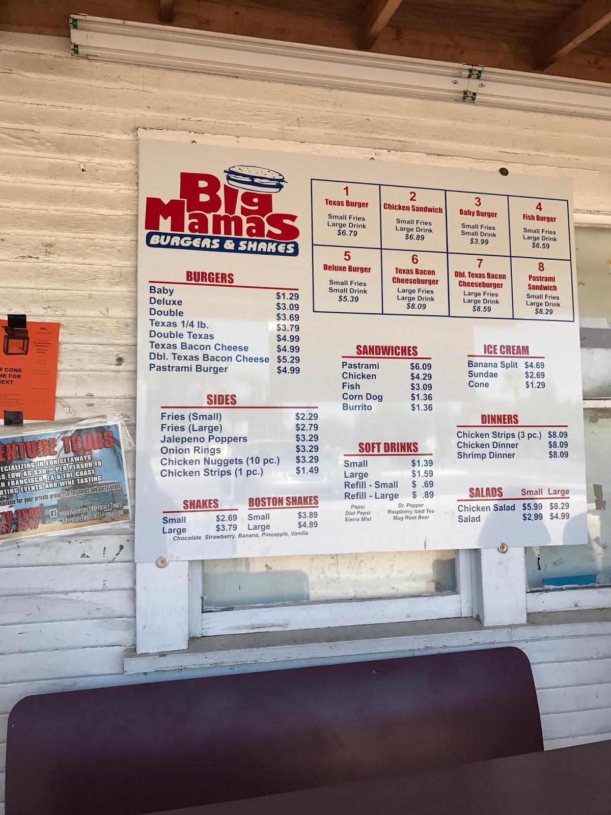 Menu at Big Mamas restaurant, Sanger, Jensen Ave