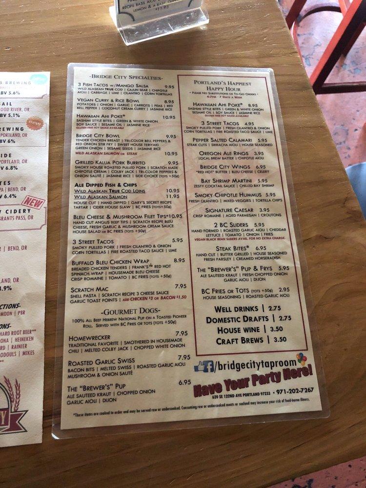 Menu at bridge city taproom pub & bar, Portland, 620 SE 122nd Ave