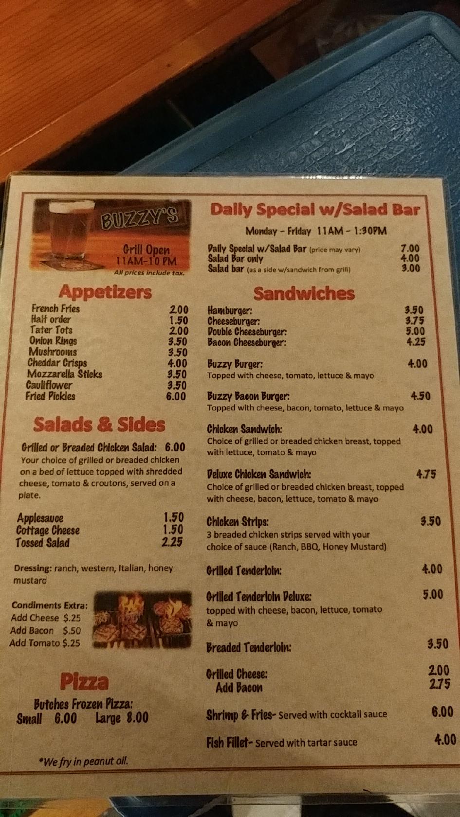 Menu at Buzzy's pub & bar, Welton