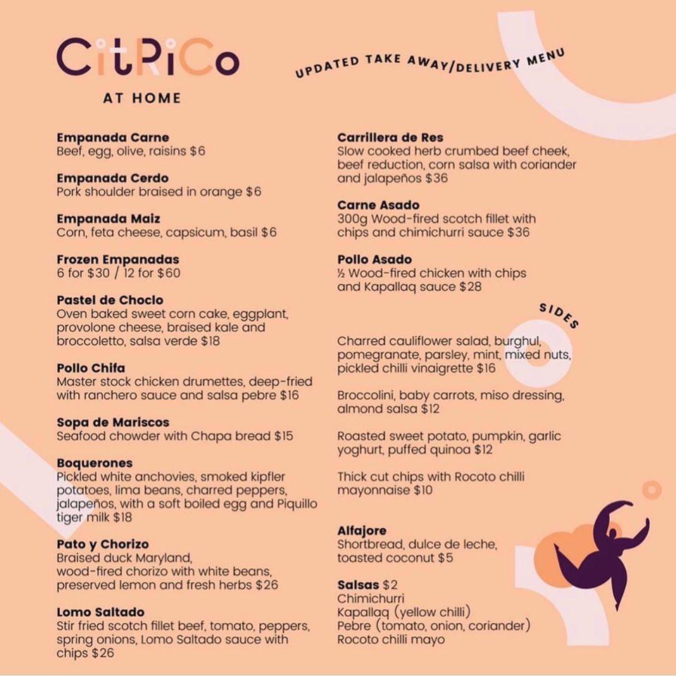 Menu at Citrico restaurant, Fitzroy North