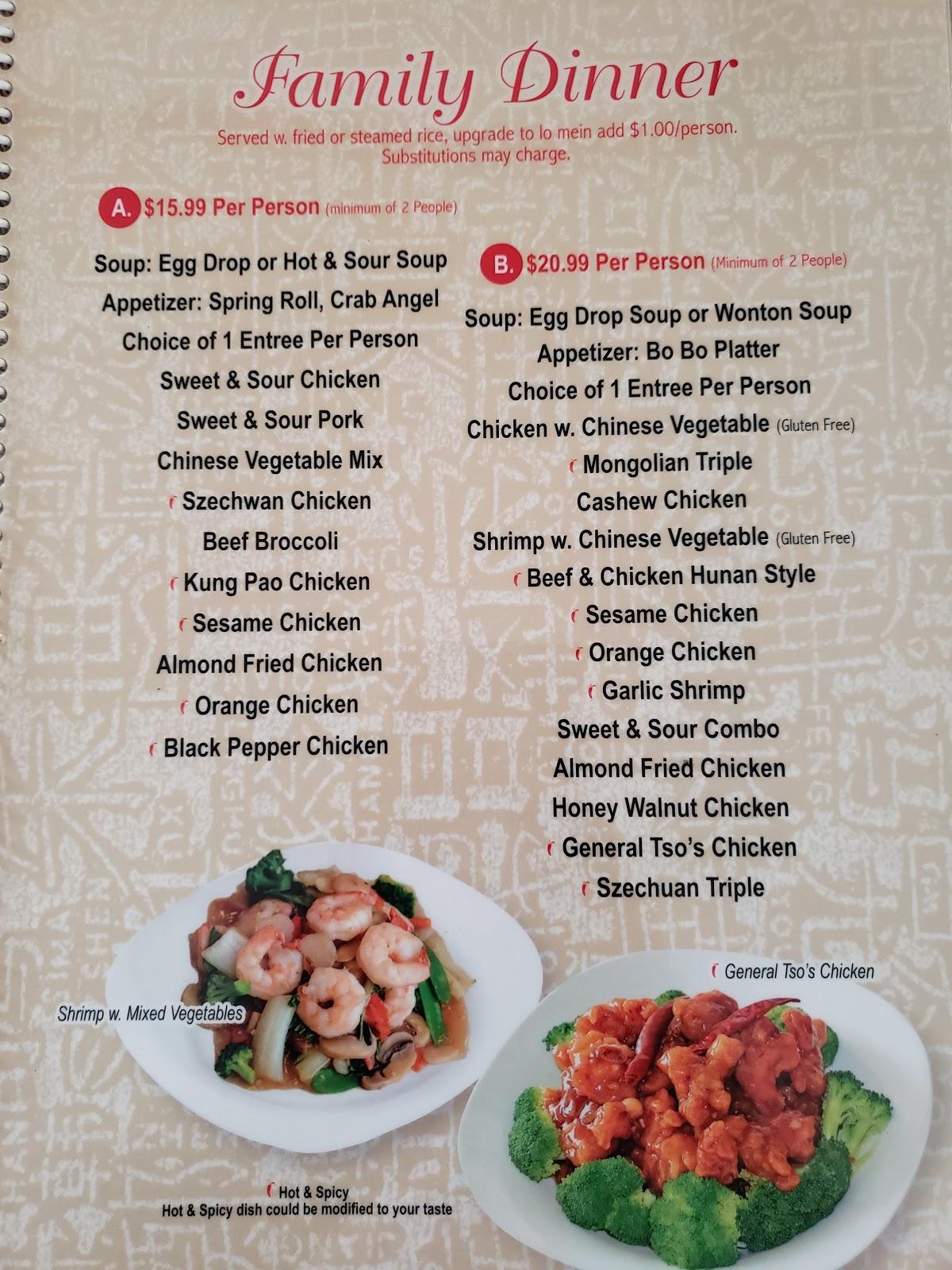 Menu at Dragon Village restaurant, Colville