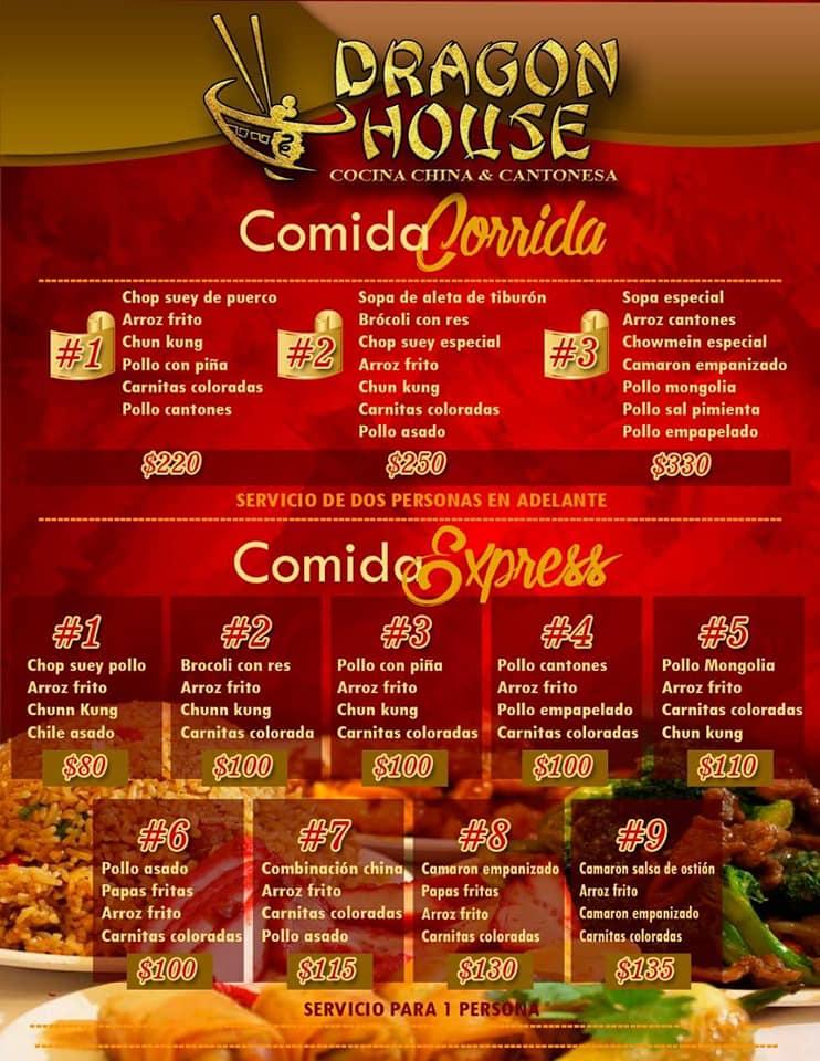 Menu at Dragon house restaurant, Puerto Peñasco
