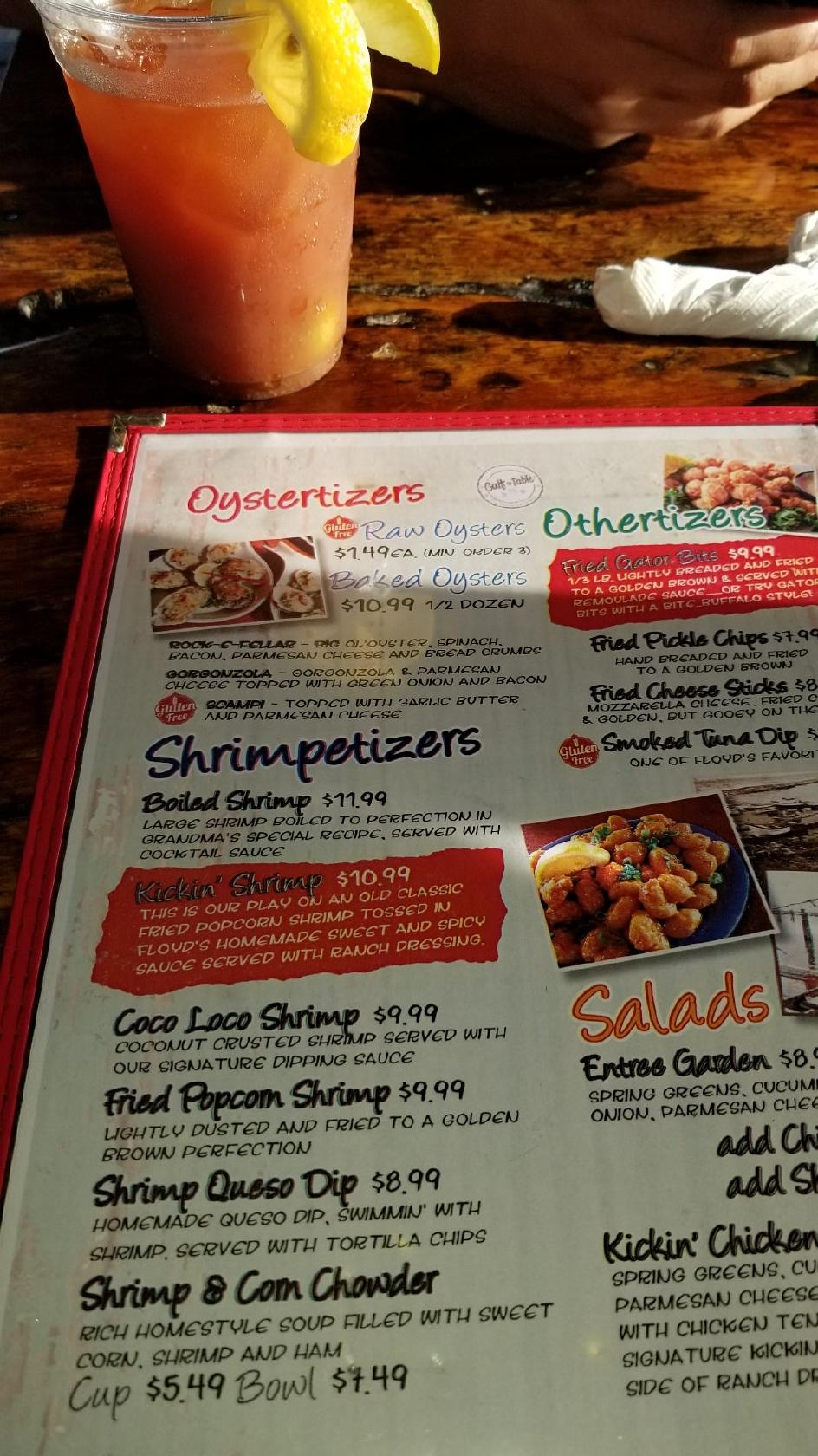 Menu at Floyd's Shrimp House restaurant, Fort Walton Beach
