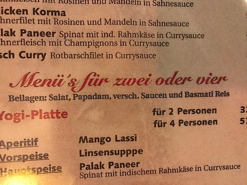 Menu at Restaurant „INDIAN VILLA“, Potsdam
