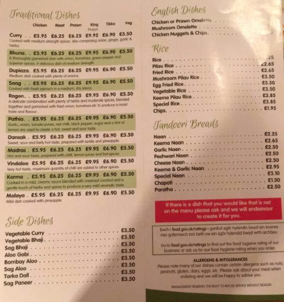 Menu at Lemon Tree restaurant, Penrhyndeudraeth
